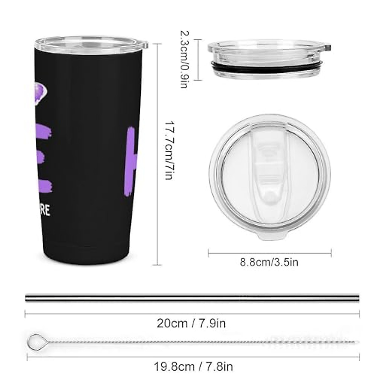 Hope for A Cure Alzheimer's Awareness 20 OZ Stainless Steel Tumbler Travel Car Coffee Mug with Straw Lid Cleaning Brush Coffee Tumbler Mug for Women Men