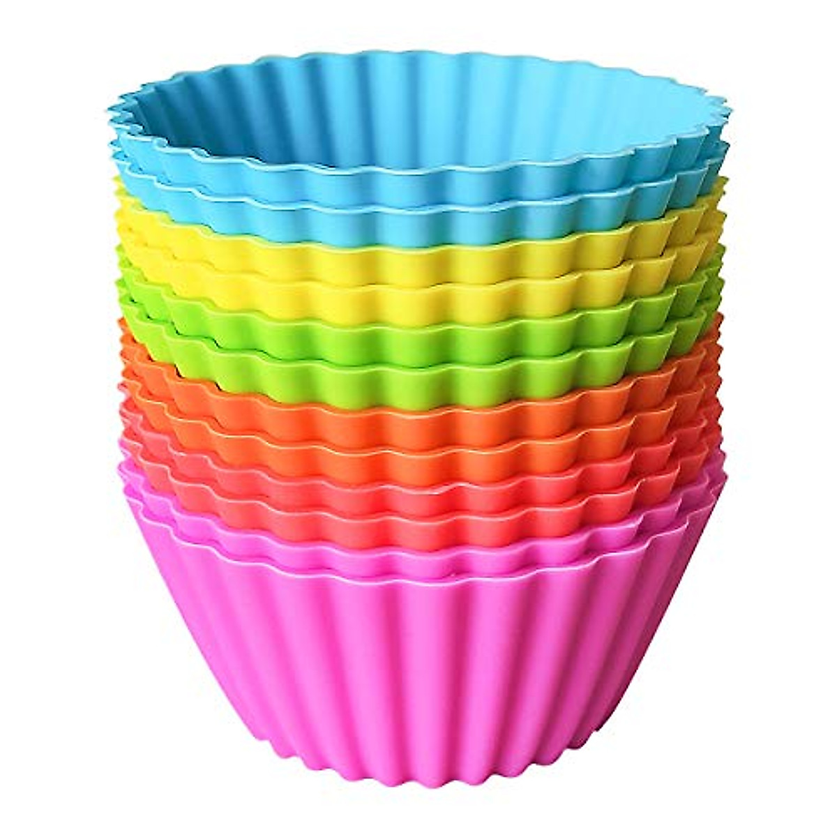 BiaoGan Extra Large Reusable Silicone Baking Cups,12 Pack Nonstick Muffin and Cupcake Liner,6 Rainbow Colors