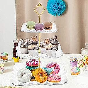 DAFURIET Dessert Cupcake Stand, 3 Tier Cup Cake Holder Tower for Tea Party/Birthday/Weeding, Plastic Tiered Serving Tray with Metal Rod (White)