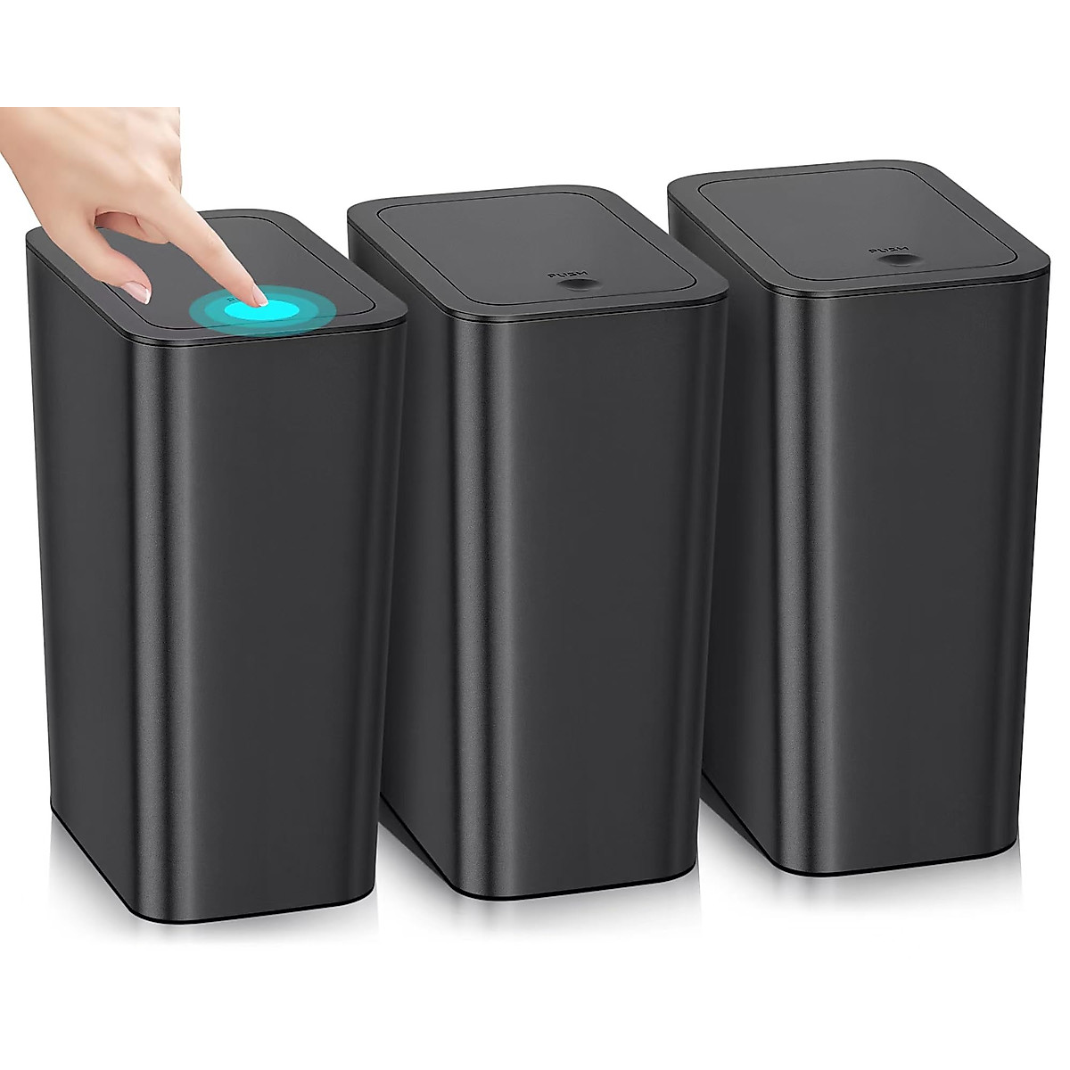 RTWDKFQ 3 Pack Bathroom Small Trash Can with Lid,10L / 2.6 Gallon Slim Garbage Bin Wastebasket with Pop-Up Lid for Bedroom, Office, Kitchen, Dorm, Fits Under Desk