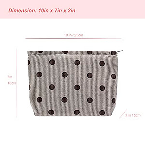 PAZIMIIK Makeup Bag Large Zipper Corduroy Make Up Pouch for Purse Travel Canvas Cosmetic Organizer for Women Brush Storage,Polka Dot Grey