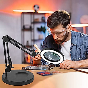 8X Magnifying Glass with Light and Stand, NAKOOS 2-in-1 Real Glass Magnifying Desk Lamp & Clamp, 1500 Lumens 3 Color Modes Stepless Dimmable Lighted Magnifier with Base for Ready Hobby DIY Close Work
