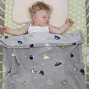 DaysU Plush Flannel Baby Blanket Super-Soft Lightweight, Printed Fleece Baby Blanket for Boys, Portable Bed Throws for Baby Crib and Toddler Bed, Grey Space, 30”x40”