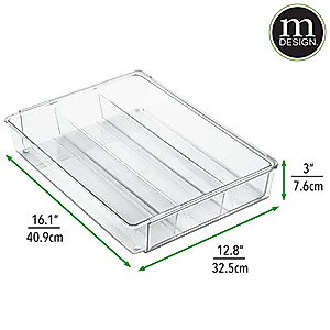 mDesign Plastic Adjustable/Expandable Divided Drawer Storage Organizer with 4 Compartments for Kitchen Pantry, Cupboard, Cabinet, Hold Silverware, Utensils, Cutlery - Ligne Collection - 2 Pack - Clear