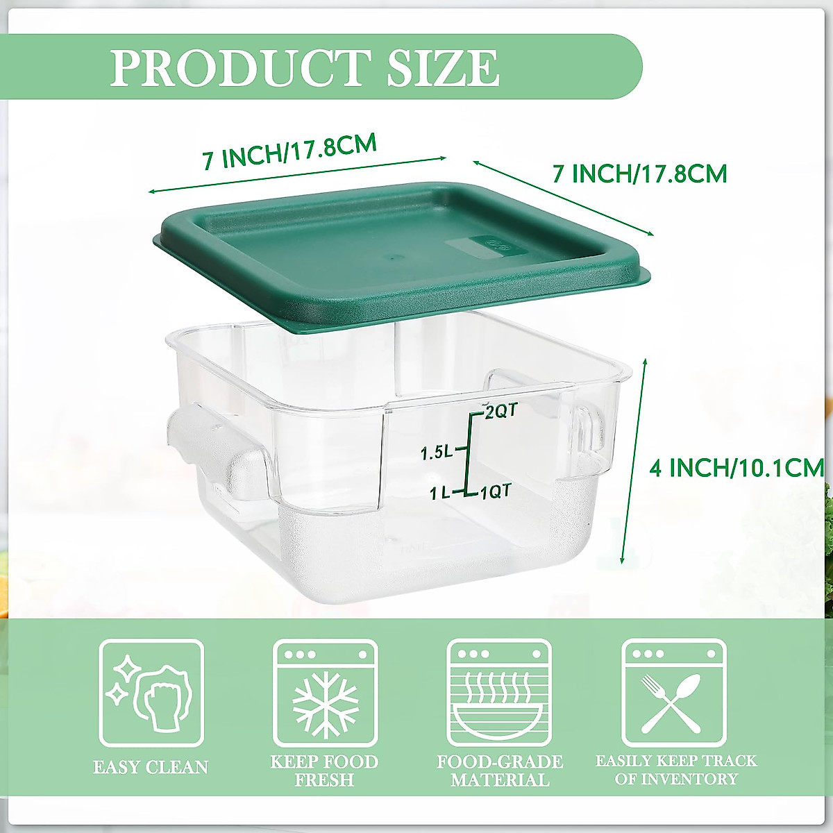 Lallisa 8 Pcs 2 Quart Food Storage Containers with Lids Clear Square Polycarbonate Marinating Container Dough Bucket with Lid(Green)