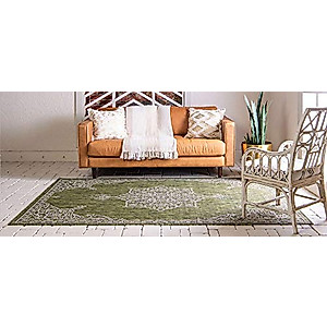 Unique Loom Collection Traditional Classic Heathered Center Medallion Indoor/Outdoor Flatweave Area Rug, Rectangular 5' 0" x 8' 0", Green/Gray