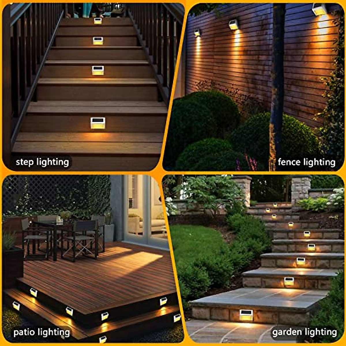 2 Pack Solar Deck Lights Outdoor Stair Lights, Warm White 6 LED Solar Step Lights Waterproof Stainless Steel Fence Lights Solar Powered Outdoor Lights for Yard, Patio, Porch, Wall, Garden Decor