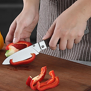 ZhengSheng 4.5" Folding Kitchen Knife Ultra Sharp 440A Stainless Steel blade Peeling Utility Knife Natural Olive Handle Portable Fruit knife for BBQ trip Outdoor Camping.