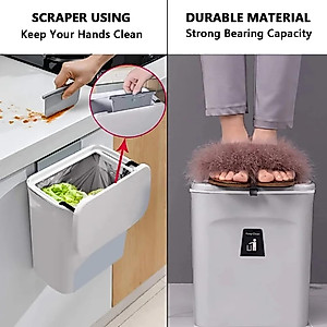 MegLob 9L Kitchen Wall Mounted Trash Can, 2.4 Gallon Compost Bin with Inner Bucket, Medium Modern Garbage Bin with Detachable Liner Bucket and Handle,White