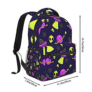 Qurdtt Green Alien UFO Backpack Lightweight School Bags BookBag Travel Backpack for Boys Girls Men Women