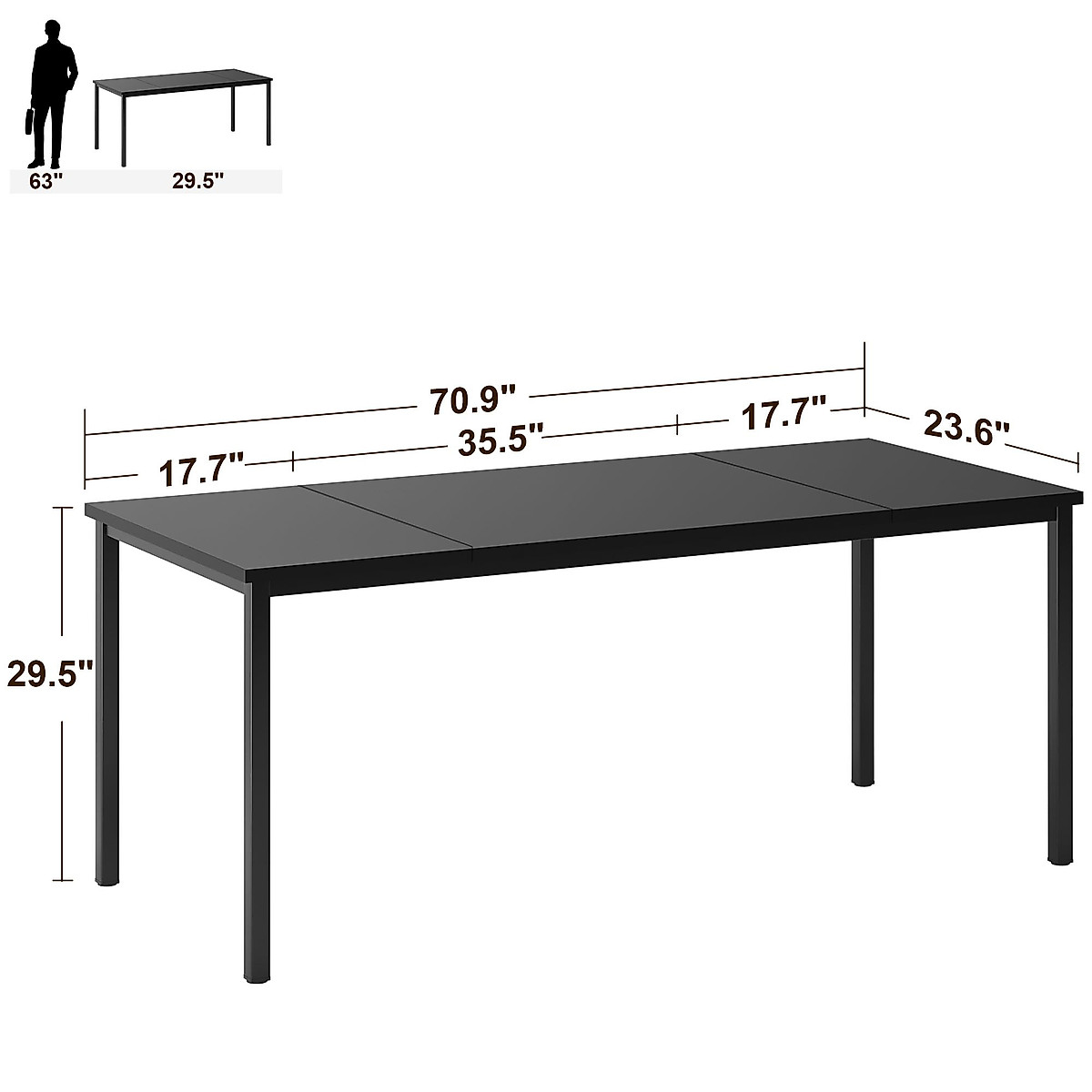 soges 70.8 Inch Stylish Computer Desk, Large Executive Office Desk, Simple Study Writing Desk, Workstation Business Furniture for Home Office, Black