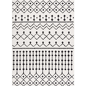 Hauteloom Ringwood 8' 10" x 12' Moroccan Farmhouse Shag - Black, Charcoal, White Bohemian Area Rug - Rectangle - Polypropylene and Polyester Blend