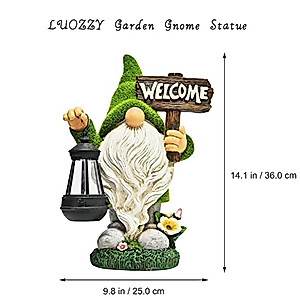 LUOZZY Flocked Garden Gnomes Statues with Solar Lights Garden Welcome Statue for Garden Yard Decorations
