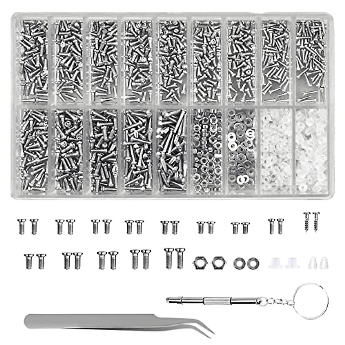1000 Pieces Eyeglasses Repair Kit Include Nose Pads Micro Screwdriver Screws Nut Washer Eye Glass Repairing Tool for Eyewear Spectacles