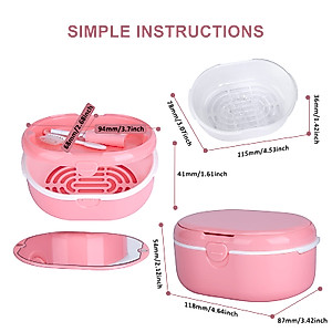 Double Layer Dry and Wet Separation Portable Retainer Case Kit, with Strainer Aligner Removal Tool, Layered Seal Against Dust Denture Case, Orthodontic Dental Retainer Box for Household Travel (Pink)