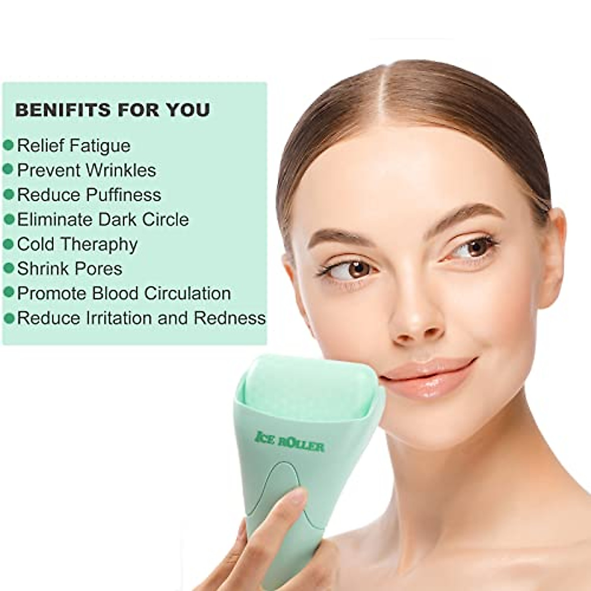 Ice Roller for Face and Body Massage, Facial Roller Skin Care Tool for Reduce Wrinkles and Puffiness, Migraine Pain Relief and Skin Tighten, Cold Therapy for Cooling and Calming(Green)