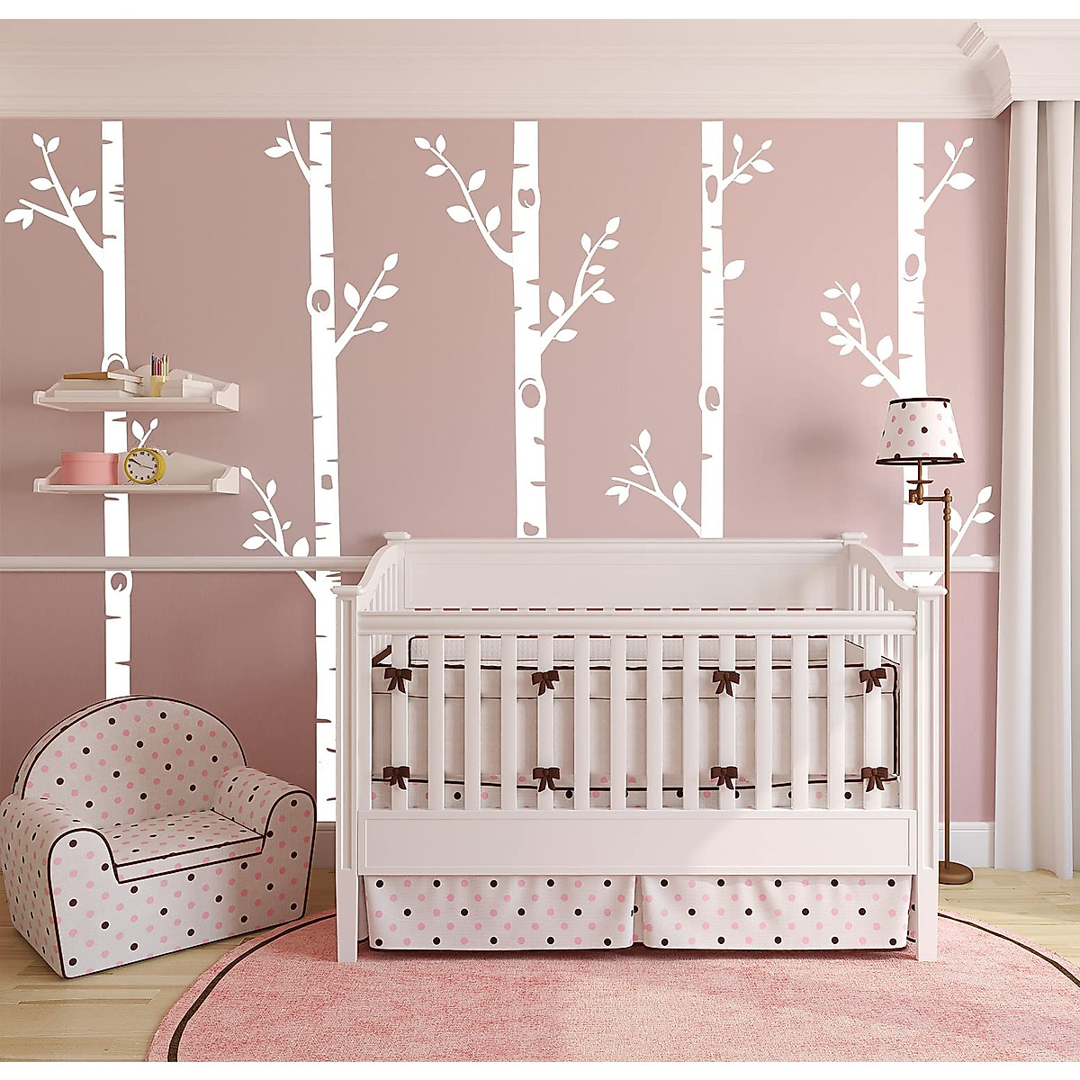 Giant Tree Wall Decals 5 Birch Tree Wall Stickers Woodland Wall Stickers for Baby Kids Nursery Bedroom Living Room Wall Decorations (100", White)
