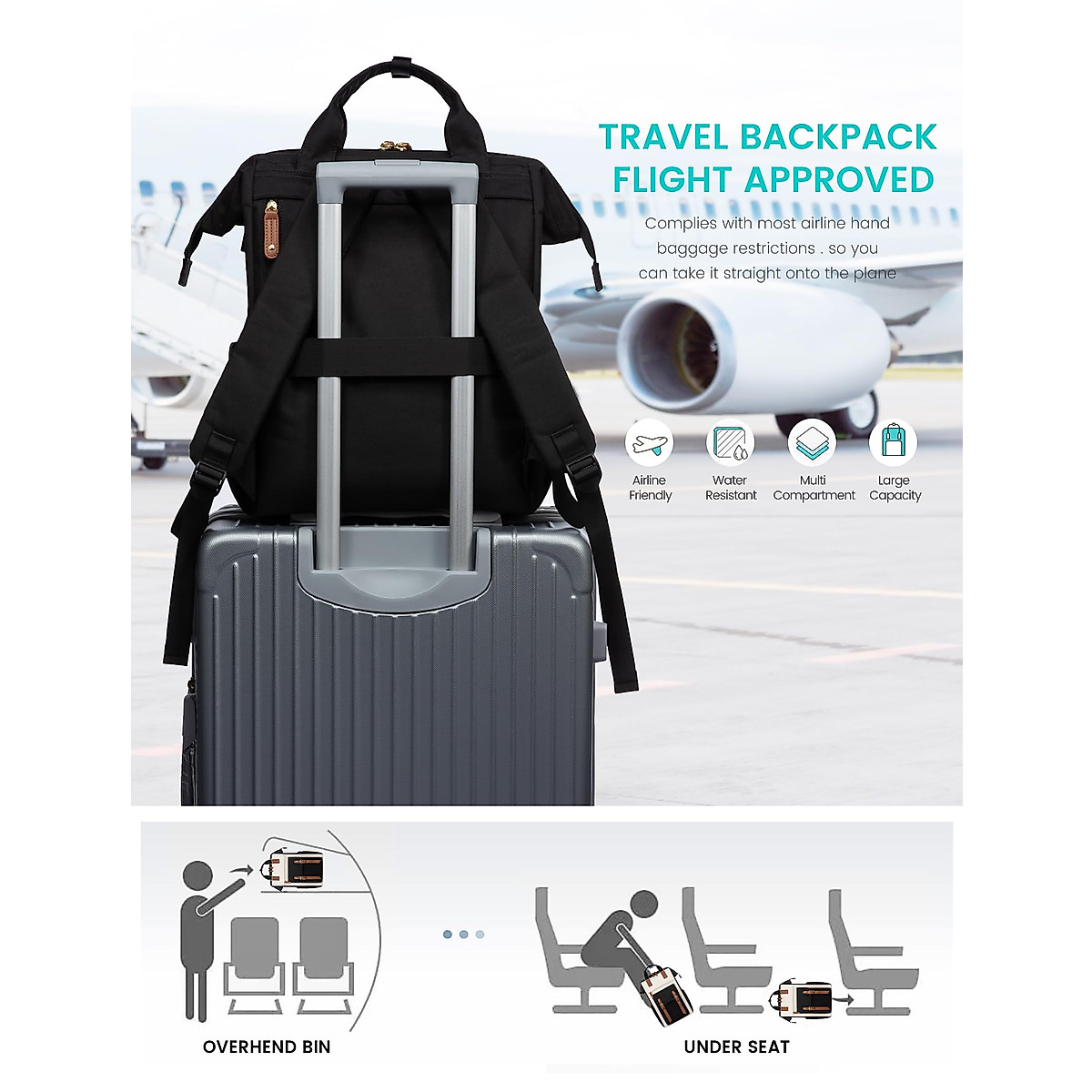 LOVEVOOK 17 Inch Laptop Backpack For Women Work Large Travel Backpack Purse, Nurse Bag College Backpack, Teacher Doctor Business Laptop Bag, Waterproof Wide Open Computer Back pack, Black-Beige-Brown