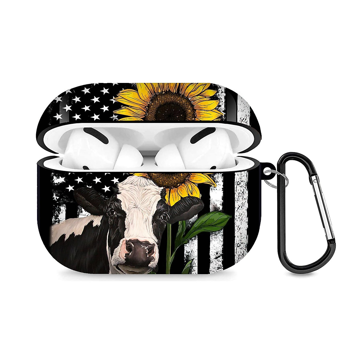 Cow Sunflower Flag Airpods Case Compatiable with Airpods pro - Airpods pro Cover with Key Chain, Full Protective Durable Shockproof Personalize Wireless Headphone Case