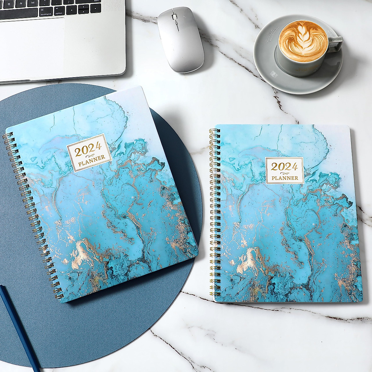 2024 Planner - Jan. 2024 - Dec. 2024, Planner 2024/Calendar 2024, 2024 Planner Weekly and Monthly with Printed Tabs, 8" x 10", Flexible Cover, Thick Paper, Perfect Daily Panner & Organizer - Blue Sand