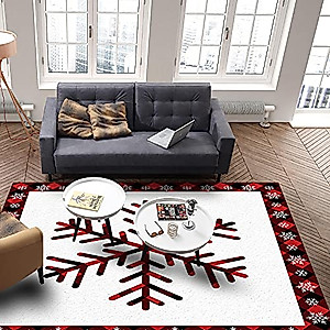 Area Rug Absorbent Non-Slip Rectangle Rug Christmas Red Lattice Snowflake White Rugs for Living Room Bedroom Kitchen Entryway, Soft Floor Mat Indoor Carpet Accent Rugs 2x3 Feet