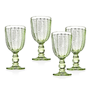 Twill Goblet Beverage Glass Cup by Godinger - Emerald Green - Set of 4