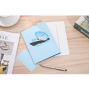 Liif Fishing Boat 3D Greeting Pop Up Card, Retirement Card, Father's Day, Birthday Card For Men, DAD, Fisherman,Boss, Husband, Son, Grandpa - With Message Note & Envelop - Size 8 x 6 Inch