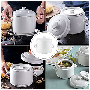 Hemoton Stew Pot Small Ceramic Stew Pot Miso Soup Bowl With Lid Chinese Style Bowl For Birds Nest Tonic Noodle Soup Salad Pasta - 9.3Oz(275ml)