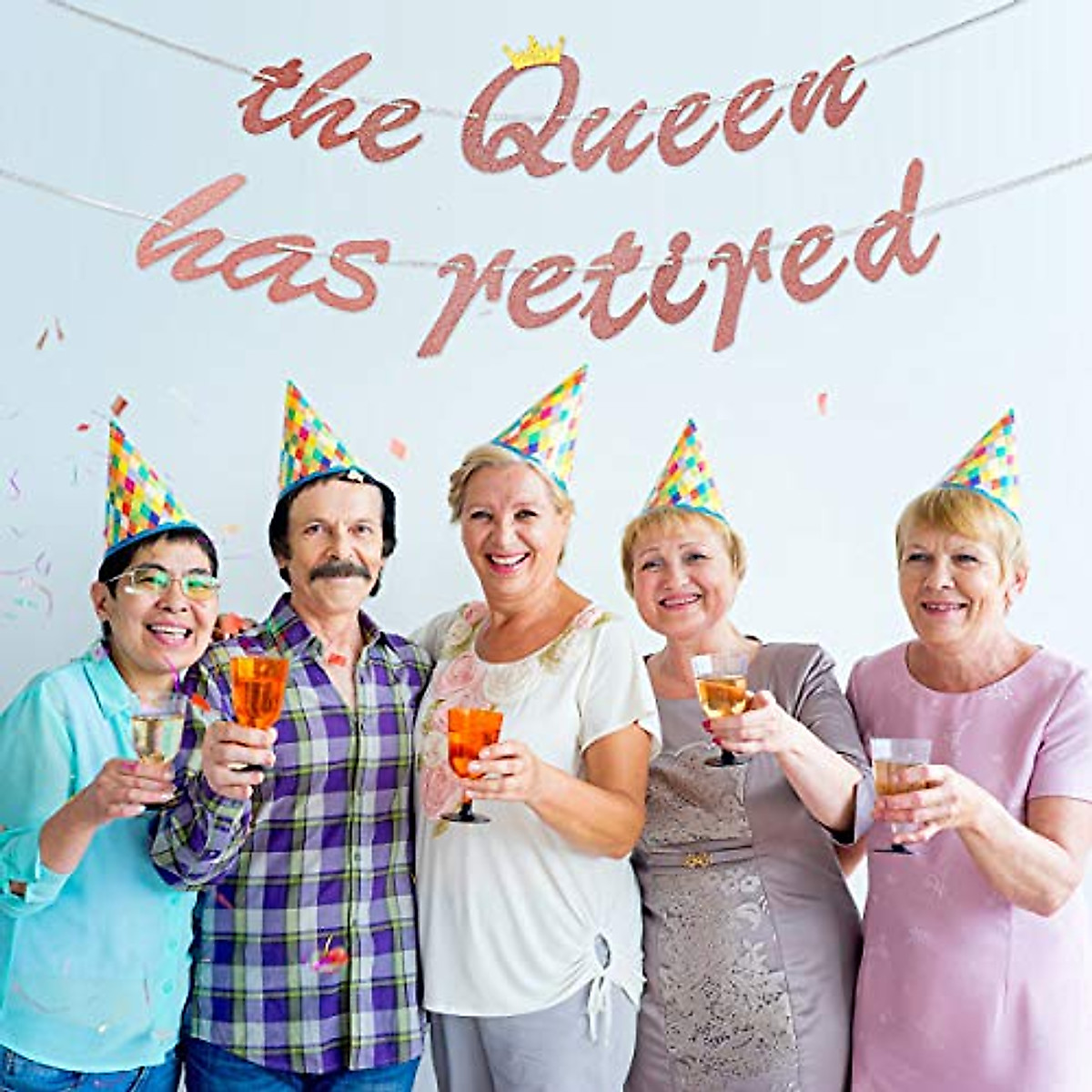 Glitter Happy Retirement Banner Bunting - Rose Gold The Queen Has Retired Banner - Retirement Party Farewell Party Decorations Supplies for Women