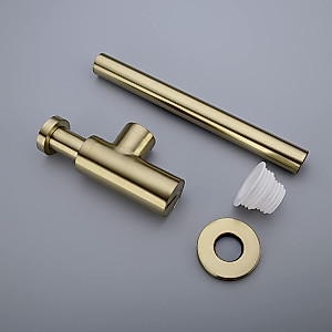 TRUSTMI Bottle Trap, Brass Decorative 1 1/4 Bathroom Sink P Trap, Large Body Round Lavatory Waste Drain Kit, Brushed Gold