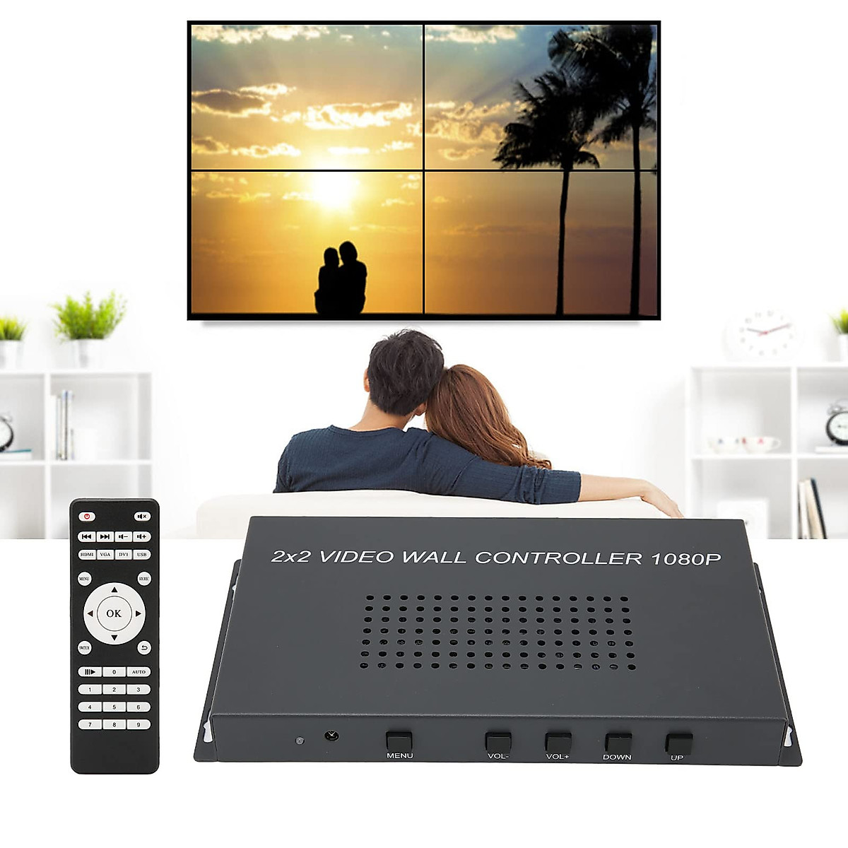 PUSOKEI LCD Video Wall Controller, 2X2 Video Image Processor, 1920x1080p 60HZ Screen Resolution, HDMI1.3 Input, 4 Output Support Splicing 2X1/3X1/4X1/1X2/1X3/1X4(US)