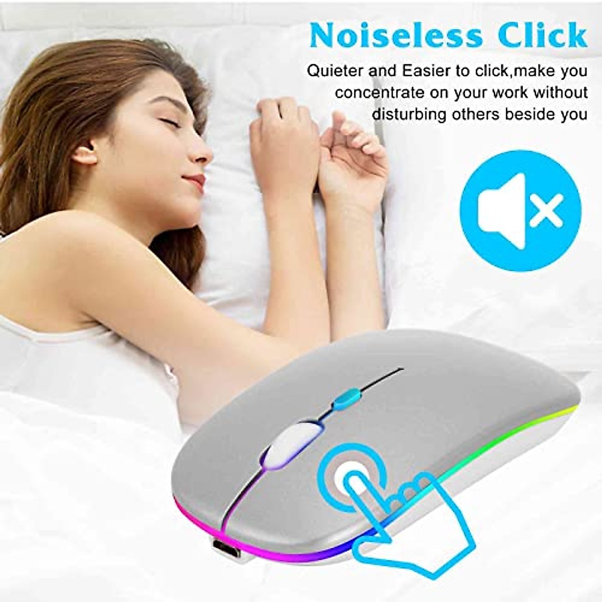 UrbanX 2.4GHz & Bluetooth Mouse, Rechargeable Wireless Mouse for Huawei nova 6 5G Bluetooth Wireless Mouse for Laptop/PC/Mac/Computer/Tablet/Android RGB LED Sky Blue
