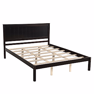 Queen Size Morden Solid Wood Platform Bed Frame with Headboard, Sturdy Wood Slats Support, Under Bed Storage for Children Teens Adults, Non-slip Noiseless, No Box Spring Needed (Espresso, Queen)