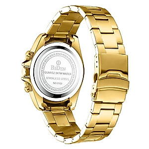 BIDEN Mens Watches Chronograph Gold Blue Stainless Steel Waterproof Date Analog Quartz Watch Business Casual Fashion Wrist Watches for Men