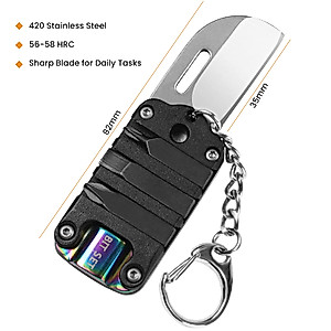 2 Pack Small Pocket Knife with Keychain, 1.2 Inch Blade, Barrysail Mini EDC Tool with Screwdriver Bits