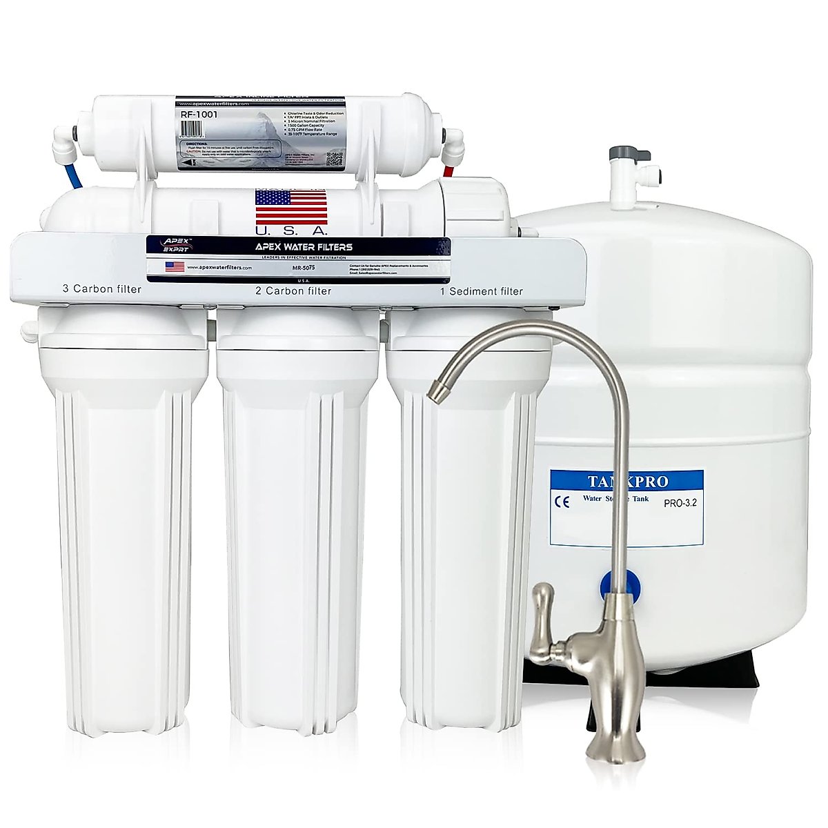 Apex 5-Stage 50 GPD Reverse Osmosis System with Pump- Boosted Performance Super Advanced Water Purification System,for Low Pressure Homes - MR-5075