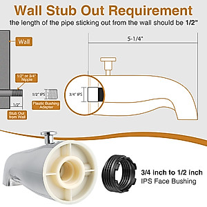 Enhon Tub Spout with Rear Diverter, Bathtub Spout Fitting 1/2-Inch or 3/4-Inch IPS, 5-1/4 Inch Length Bathroom Bathtub Faucet with Adapter, Chrome Finish