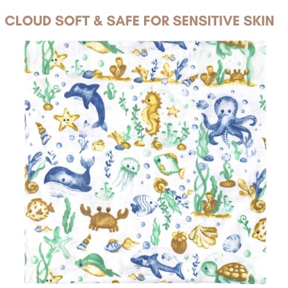 KloudBambu Hooded Baby Towel, Super Soft to Sensitive Skin, Ultra Absorbent, for Newborn, Infant, Toddler Girls and Boys, Seaworld Print