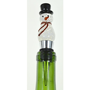 PrestigeHaus Glass Snowman Wine Bottle Stopper - Decorative, Unique, Handmade, Eye-Catching Glass Wine Stoppers – Winter, Snow Wine Accessories Gift for Host/Hostess - Wine Corker/Sealer