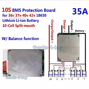 36V BMS Protection Board, 35A 10S Li-ion Battery BMS Protection Board PCB for Ternary Cobalt Cells with Balancing, Manganese Acid Batteries and Cobalt Acid Batteries