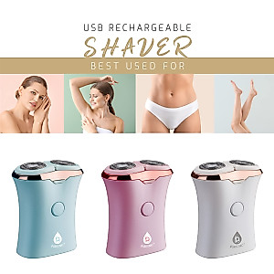 Pursonic USB Rechargeable Ladies Shaver, Removes Hair Instantly & Pain Free, Perfect Design is Great for Legs, Bikini, Arms and Ankles! (Aqua)