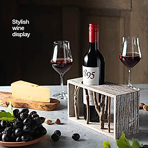 Wooden Wine Rack - Wine Bottle Holder - Rustic Tabletop Birch Wood Single Wine Stand - Freestanding Countertop Liquor Bottles Display w/ Branch Accents, Handmade Gift Decor Housewarming Bar or Kitchen