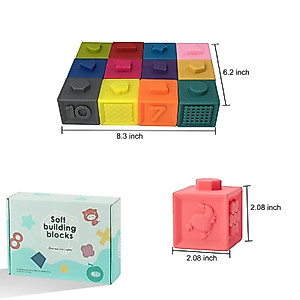 DuLaSeed Baby Toys,12PCS Baby Soft Building Blocks with Numbers Animals Shapes Textures,Toddler Educational Squeeze Toys for Infant Kids Children