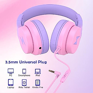 Candy Bila Kids Headphones, Wired Headphones for Kids with Microphone, 85/94dB Volume Limiter Headphones for Girls Boys with Sharing Jack, Foldable Headphones for Online Study, Gradient Red
