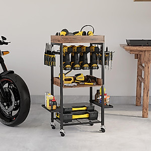Power Tool Organizer Cart, Metal Rolling Tool Chest with Wheels, 4 Layer Garage Tool Storage Organization Shelving, Movable Drill Rack Tool Holder for Workbench, Workshop and Garage