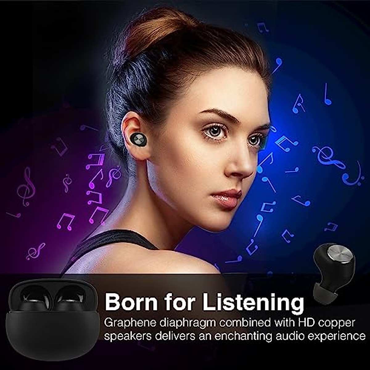 Fulgivate Wireless Earbuds Pro - Premium Sound Bluetooth 5.3 Earphones 48H Playtime, IPX5 Waterproof in-Ear Headphones for iPhone/Android/Samsung (Black)