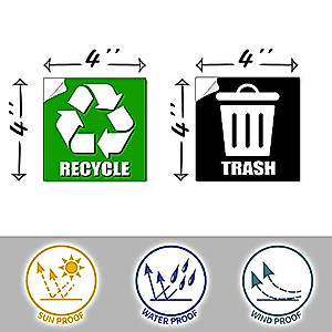 Trash and Recycling Stickers - 4" х 4" Recycle and Trash Stickers - Pack of 4 - Trash and Recycle Stickers - Waste Management Sticker - Trash Recycle Stickers - Recycling Stickers for Trash Can