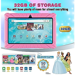 Contixo Kids Tablet V8, 7-inch HD, Ages 3-7, Toddler Tablet with Disney E-Bookd, Parental Control - Android 11, 32GB, WiFi, Learning Tablet for Children w/ 50 Disney Storybooks Apps (Value $200), Pink