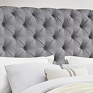 Rosevera Gideon Bed Frame/Fabric Upholstered Bed Frame with Adjustable Headboard/Chesterfield-Styled/Wood Slat Support/Easy Assembly,Full,Textile Gray