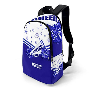 Urcustom Personalized Name Cheerleader Football Basketball Blue Backpack Unisex Bookbag for Boy Girl Travel Daypack Bag Purse 17.7 IN